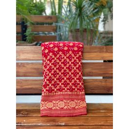 Blood Red Dupion Silk Bandhani Saree